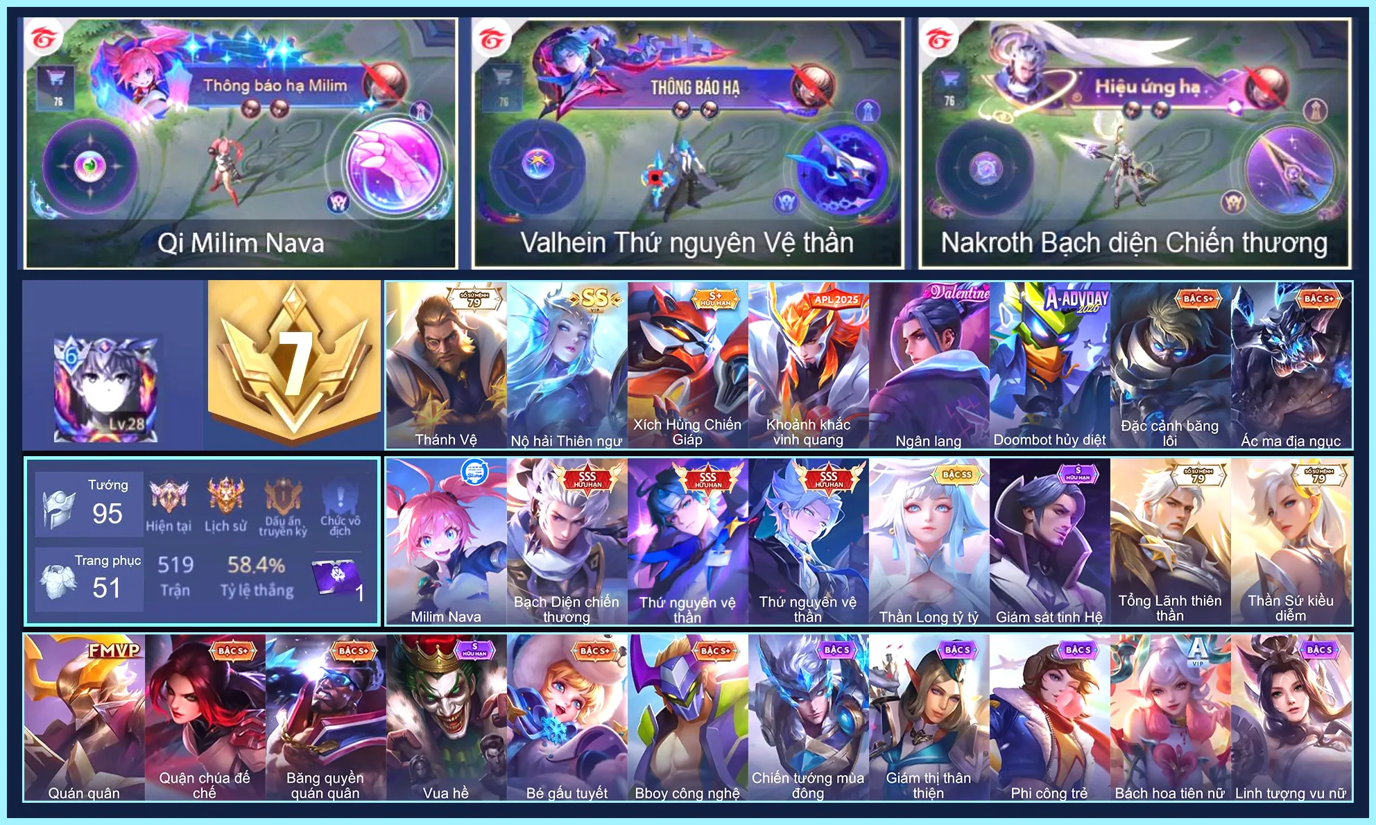 Acc #75842: Qi Milim Nava, Valhein Thứ Nguyên Vệ Thần, Nakroth thứ ...