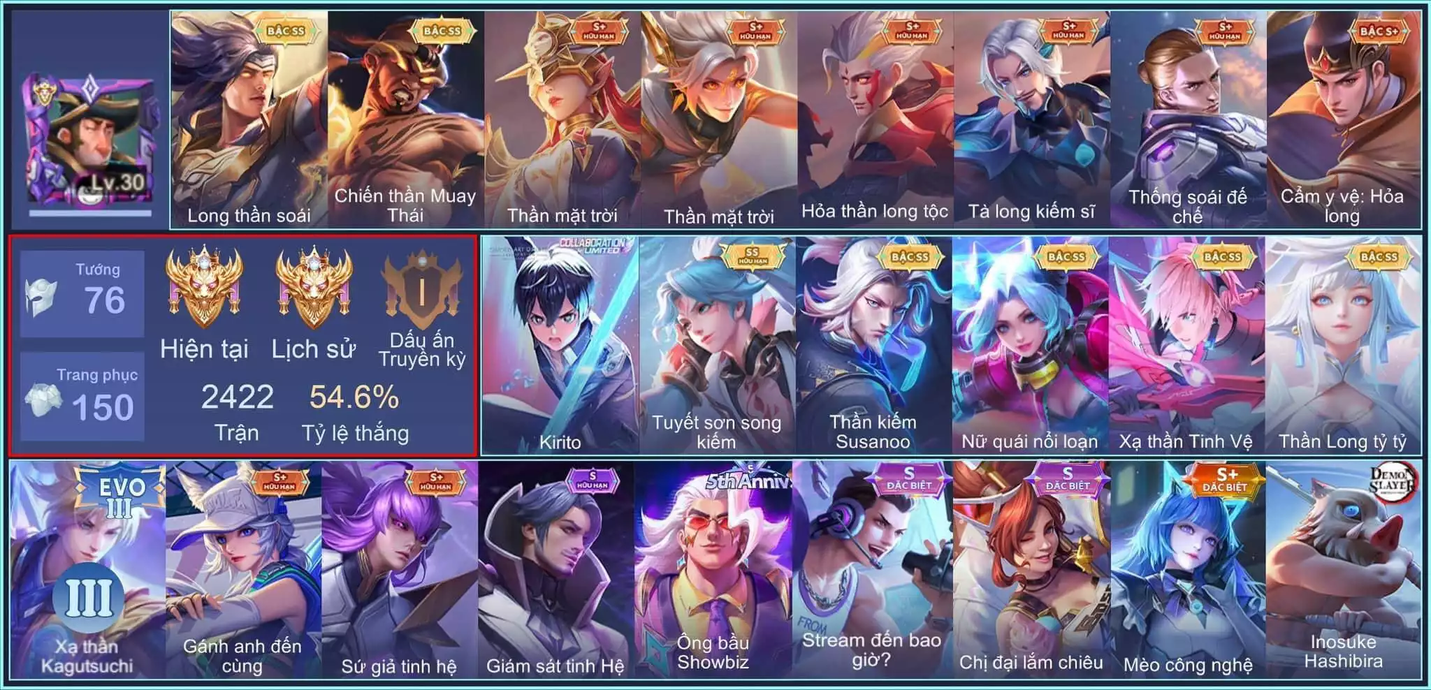 Acc #1675: Allain kirito v2, rich susano, lavi xạ thần ....., giá ...