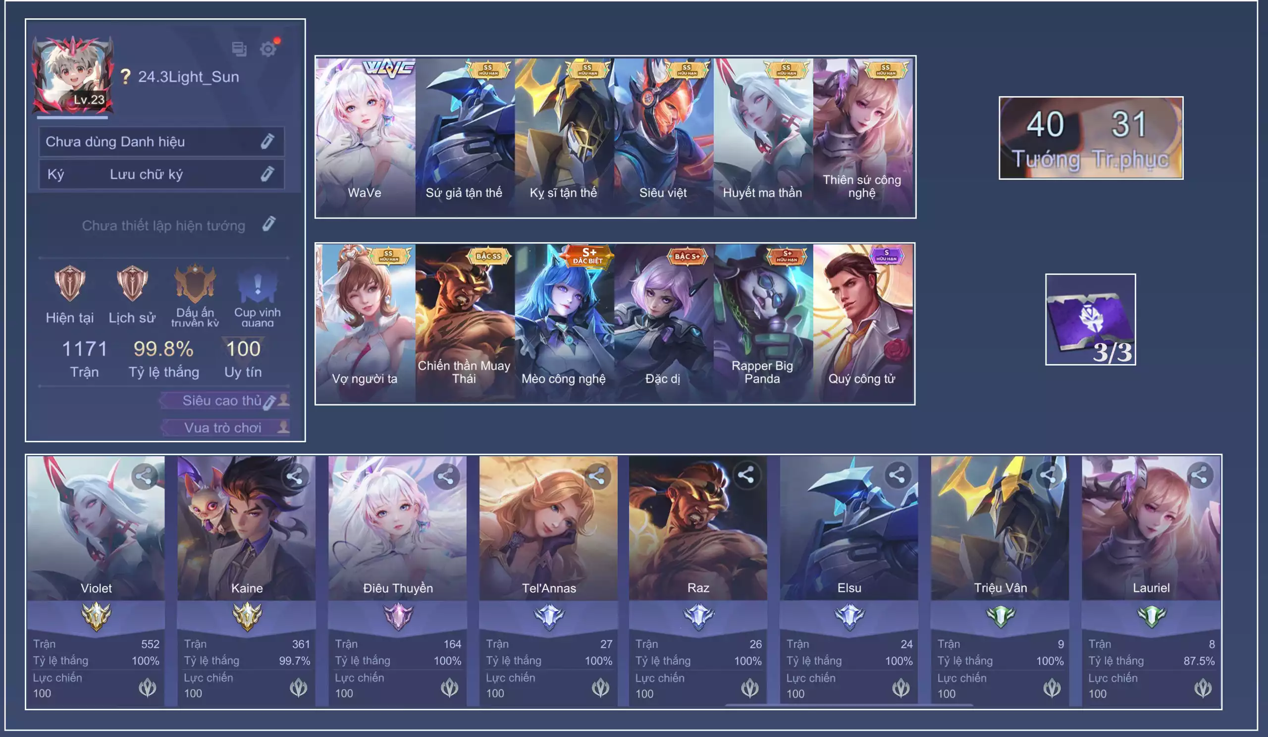 Acc #16784: Điêu thuyền wave, Elsu sứ giả tận thế, Triệu vân kỵ sĩ tận ...