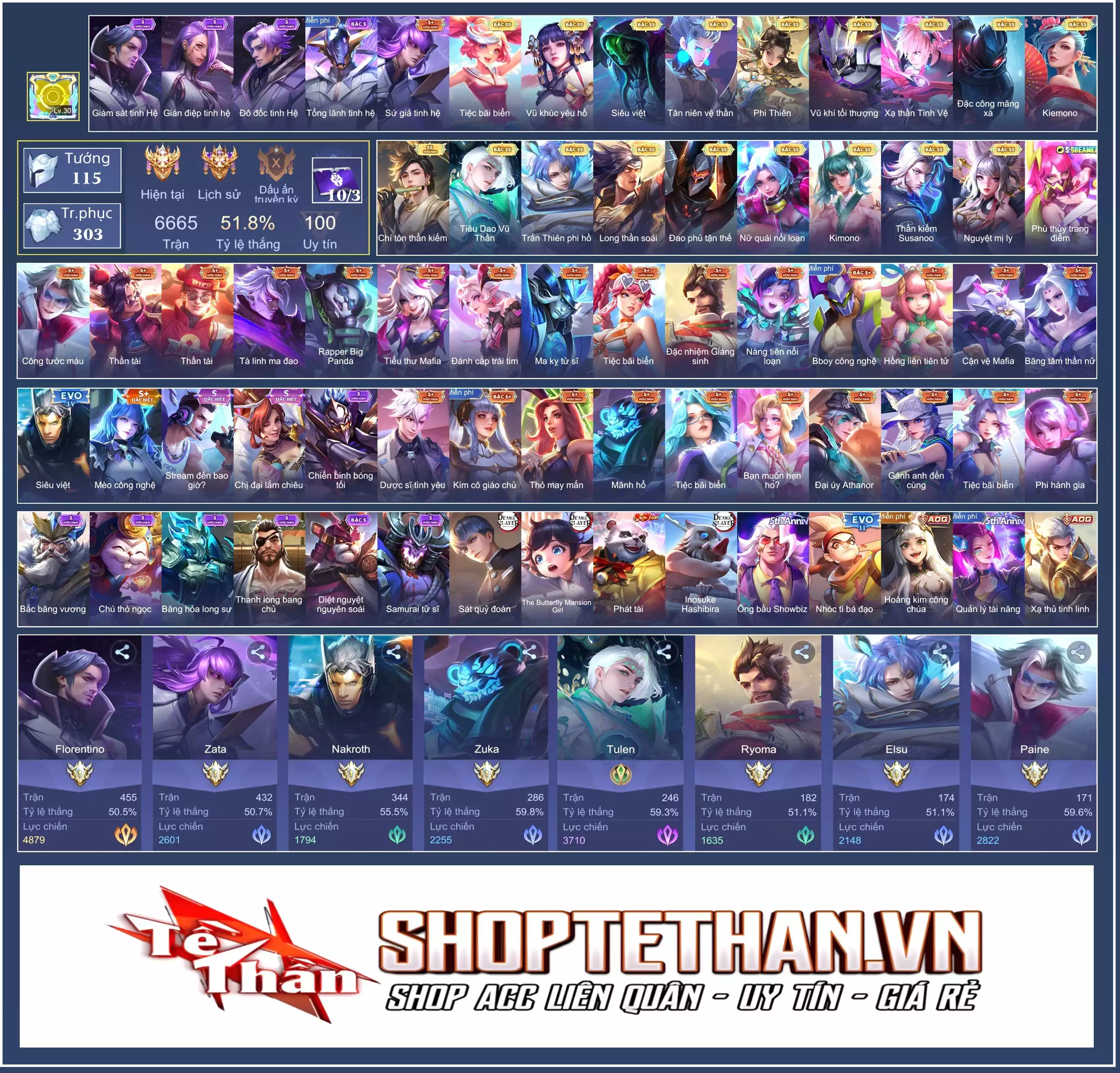 Acc #20290: Full tinh hệ, Tulen tiêu dao, Murad chí tôn, Elsu phi hồ ...