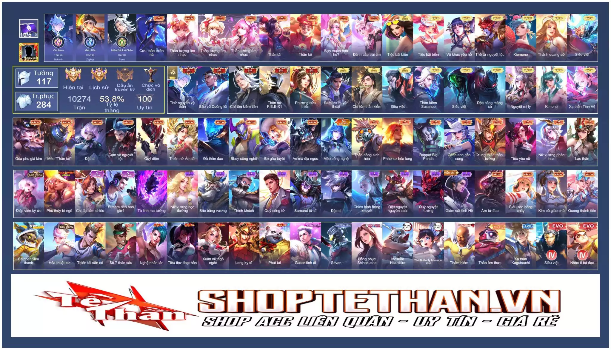 Acc #25778: 🎁TẶNG ACC Liên Quân nhiều skin bậc SSS hữu hạn: Nakroth ...