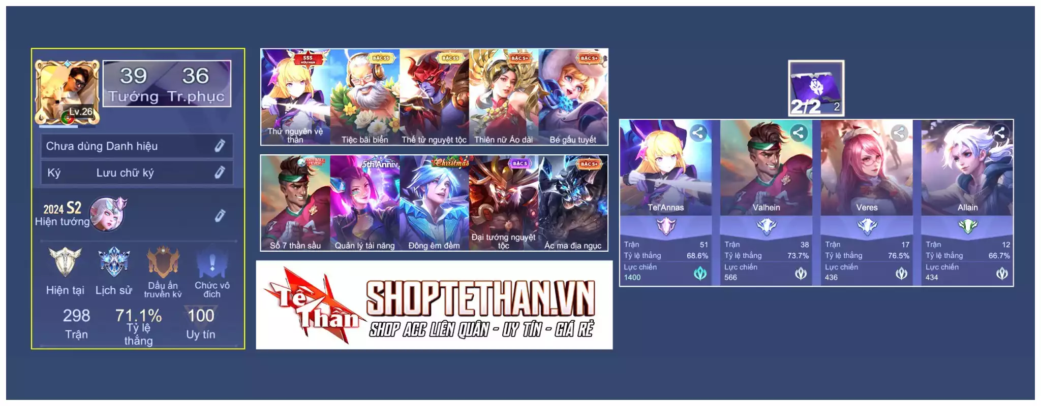 Acc #29121: Telannas thứ nguyên vệ thần SSS, Gildur ss, Yorn ss... thông tin đẹp, có bảo hành ...