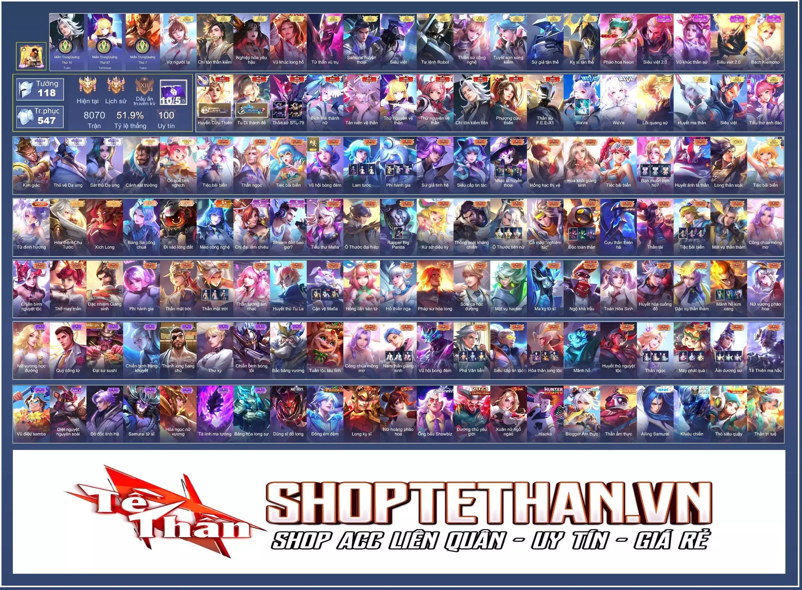 Acc #33486: 10 SSS, Full tuyệt sắc, nhiều skin SS và SSHH..., giá ...