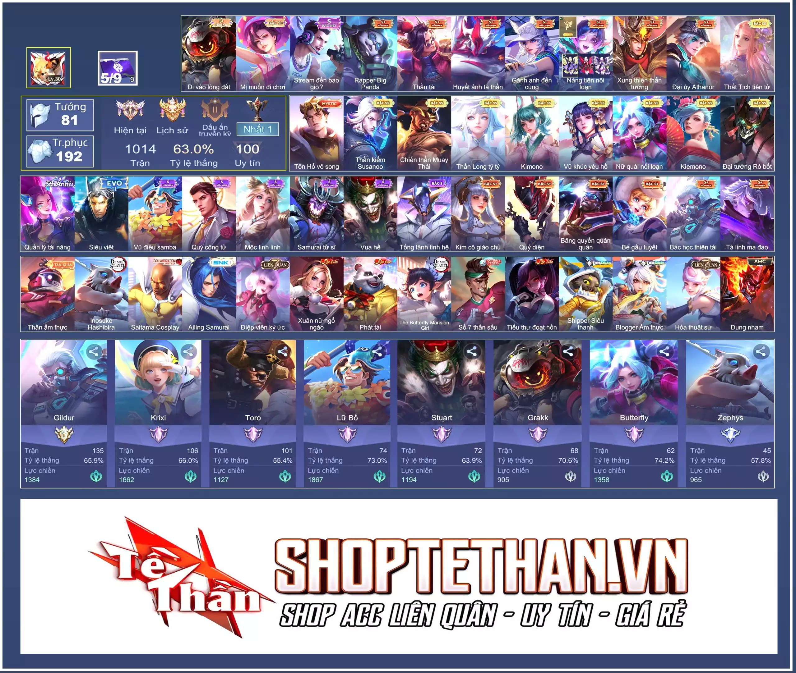 Acc #33488: Athur tôn hổ vô song, Richter thần kiếm, Raz thái, Violet ...