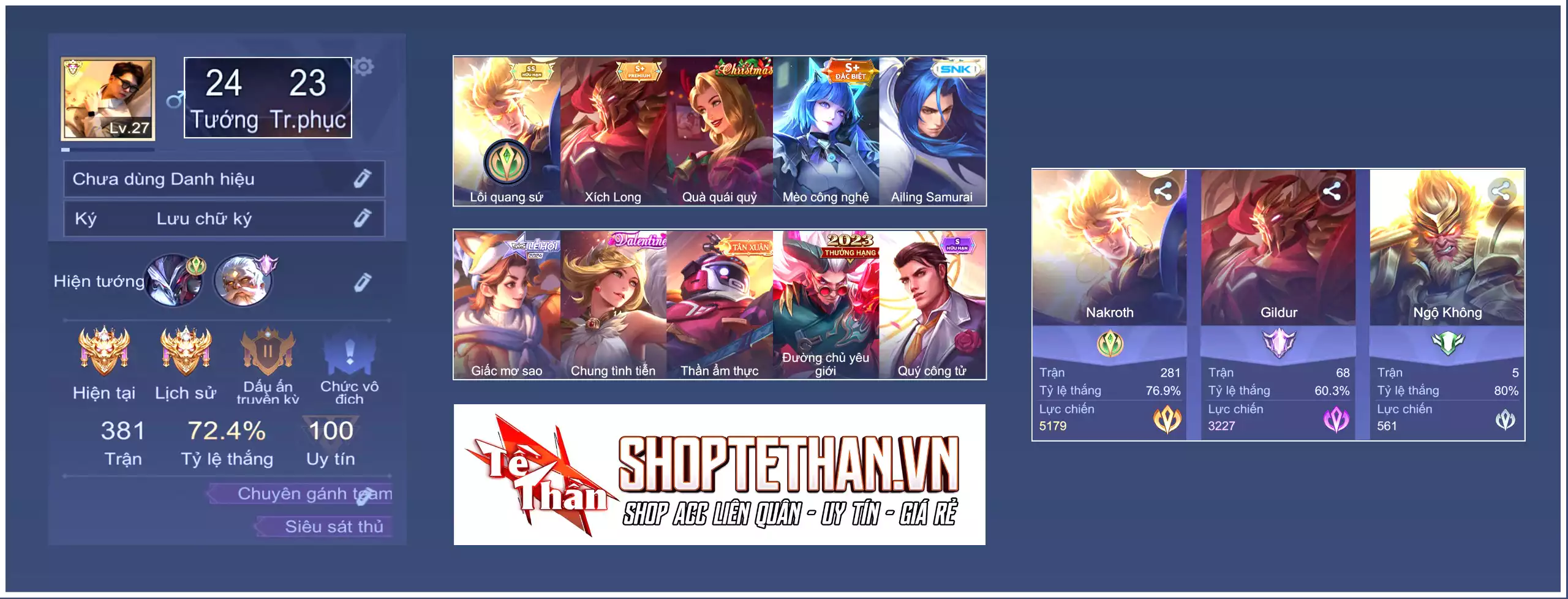 Acc #33693: Nak lôi quang sứ, Gildur xích long...MỖI SĐT, giá 800,000 đ