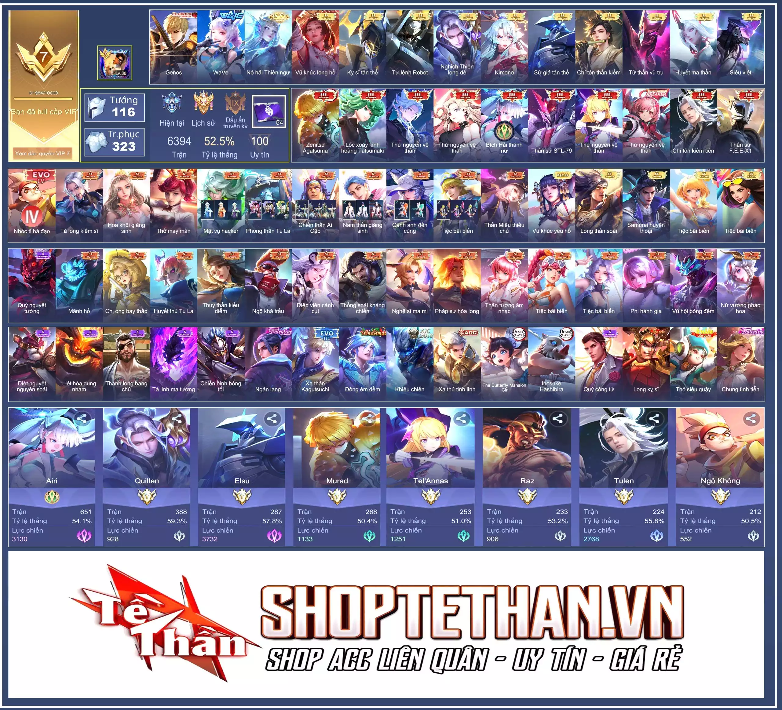 Acc #53434: 10 SSS, Khỉ EVO 4, Errol genos, Lili wave, Arum vũ khúc ...