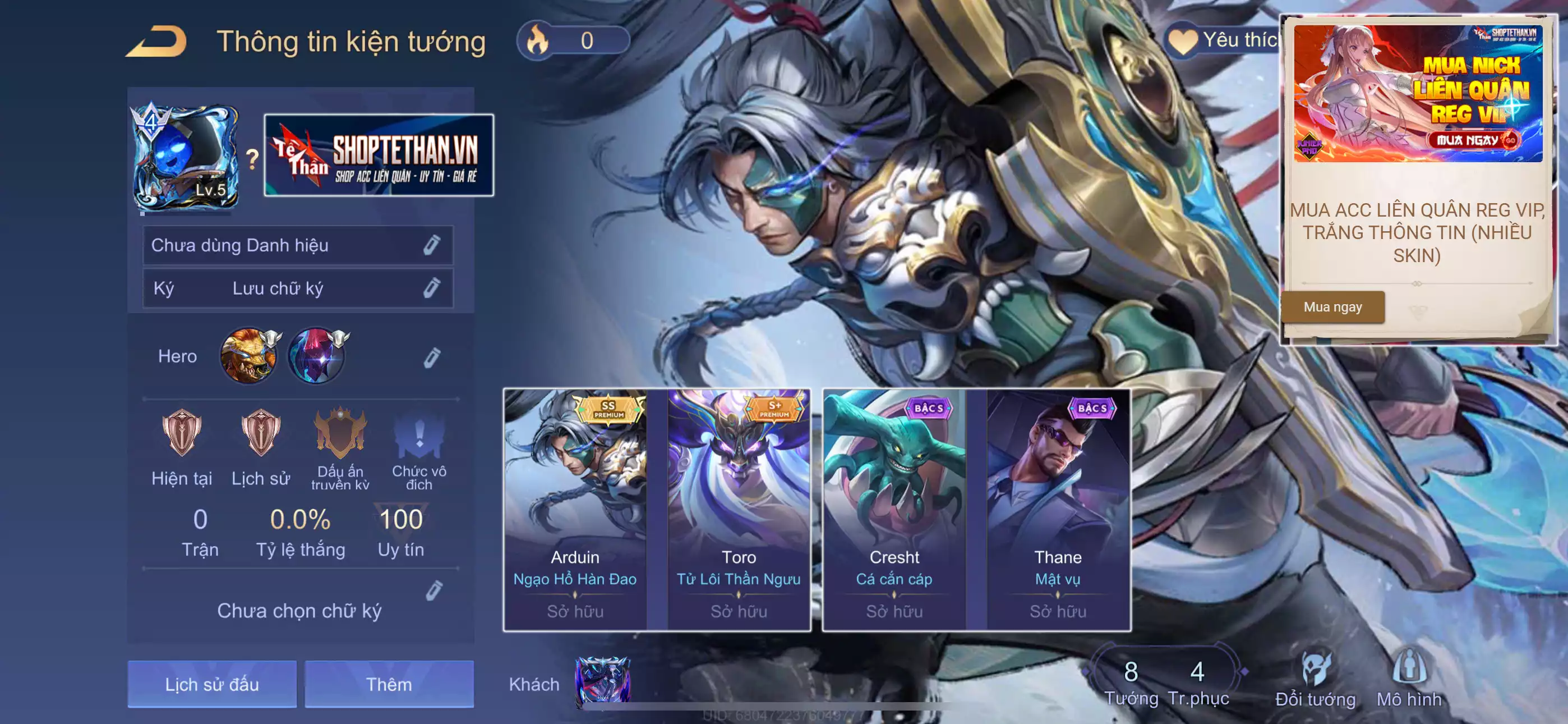 Acc #37284: ACC REG: ARDUIN NGẠO HỔ HÀN ĐAO + TORO TỬ LÔI THẦN NGƯU ...