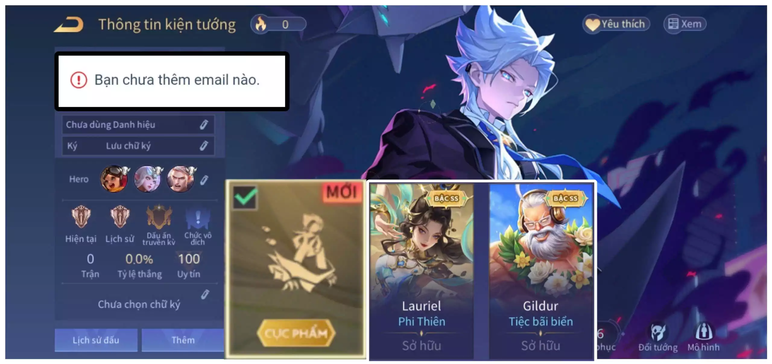 Acc #38363: ACC REG LQ: Nakroth thứ nguyên vệ thần có Đĩa Bay, Lauriel phi thiên, Gildur tbb ...