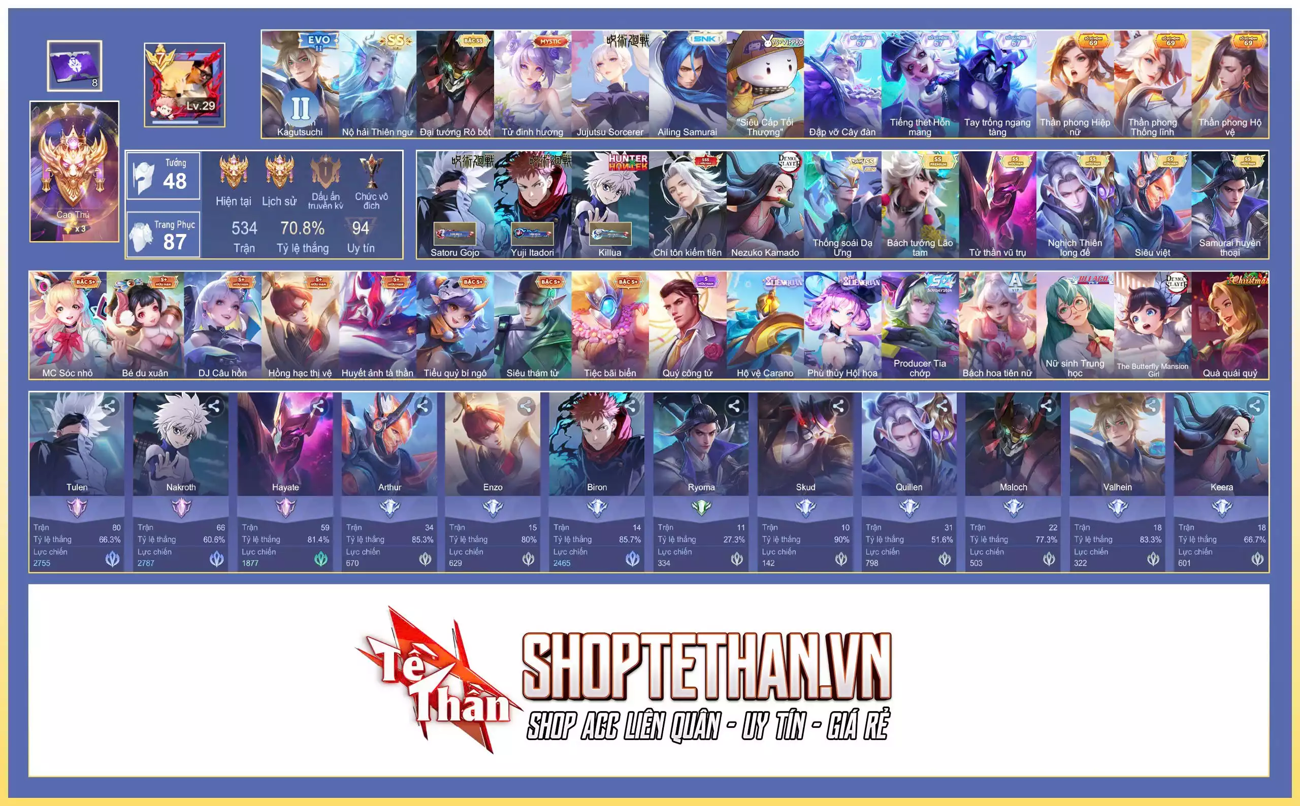 Acc #44481: Tulen Satoru Gojo, Nakroth Killua, Biron Yuji Itadori ...