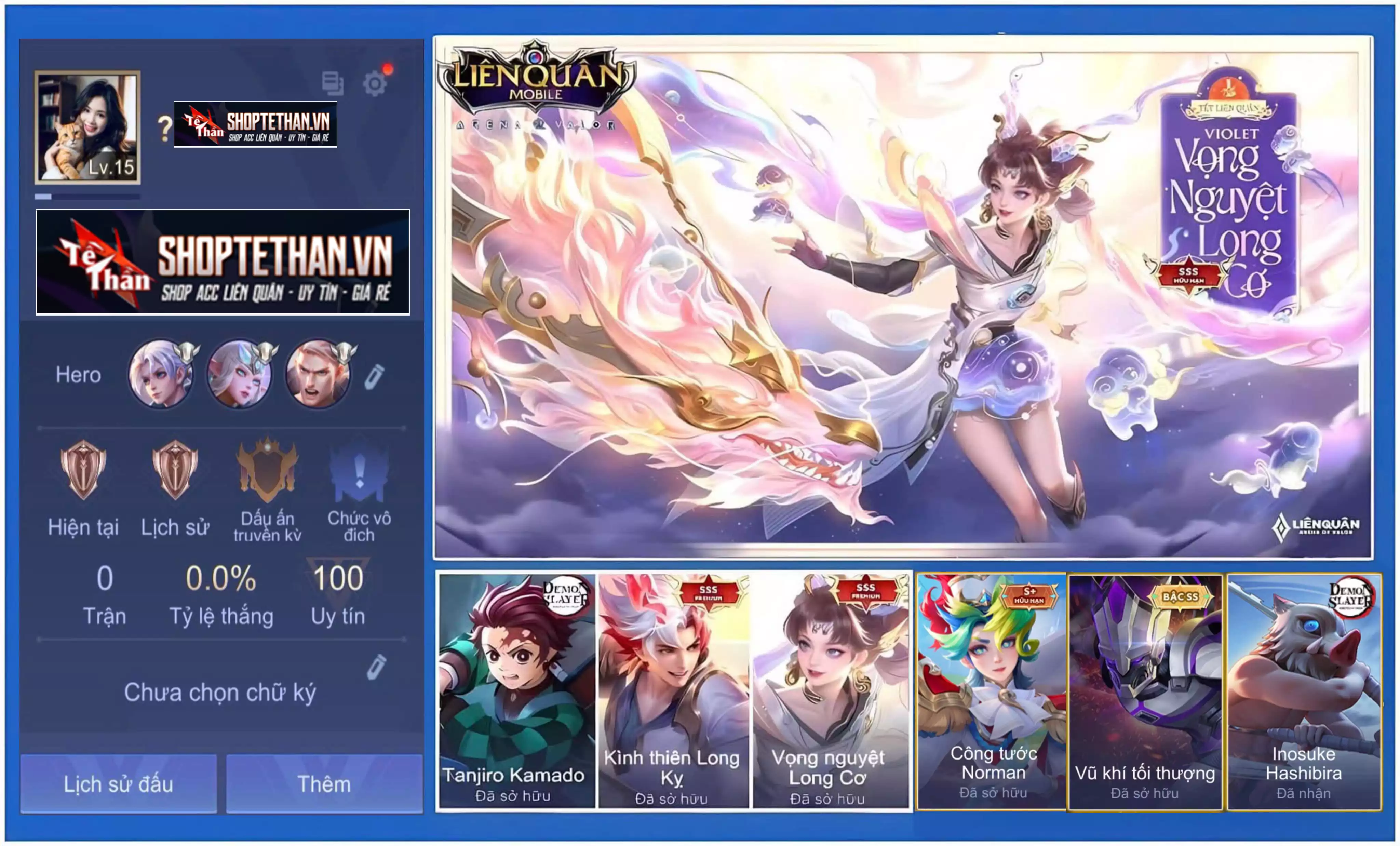 Acc #47707: Violet Vọng nguyệt Long Cơ, Bijan Kình thiên Long Kỵ, Yan ...