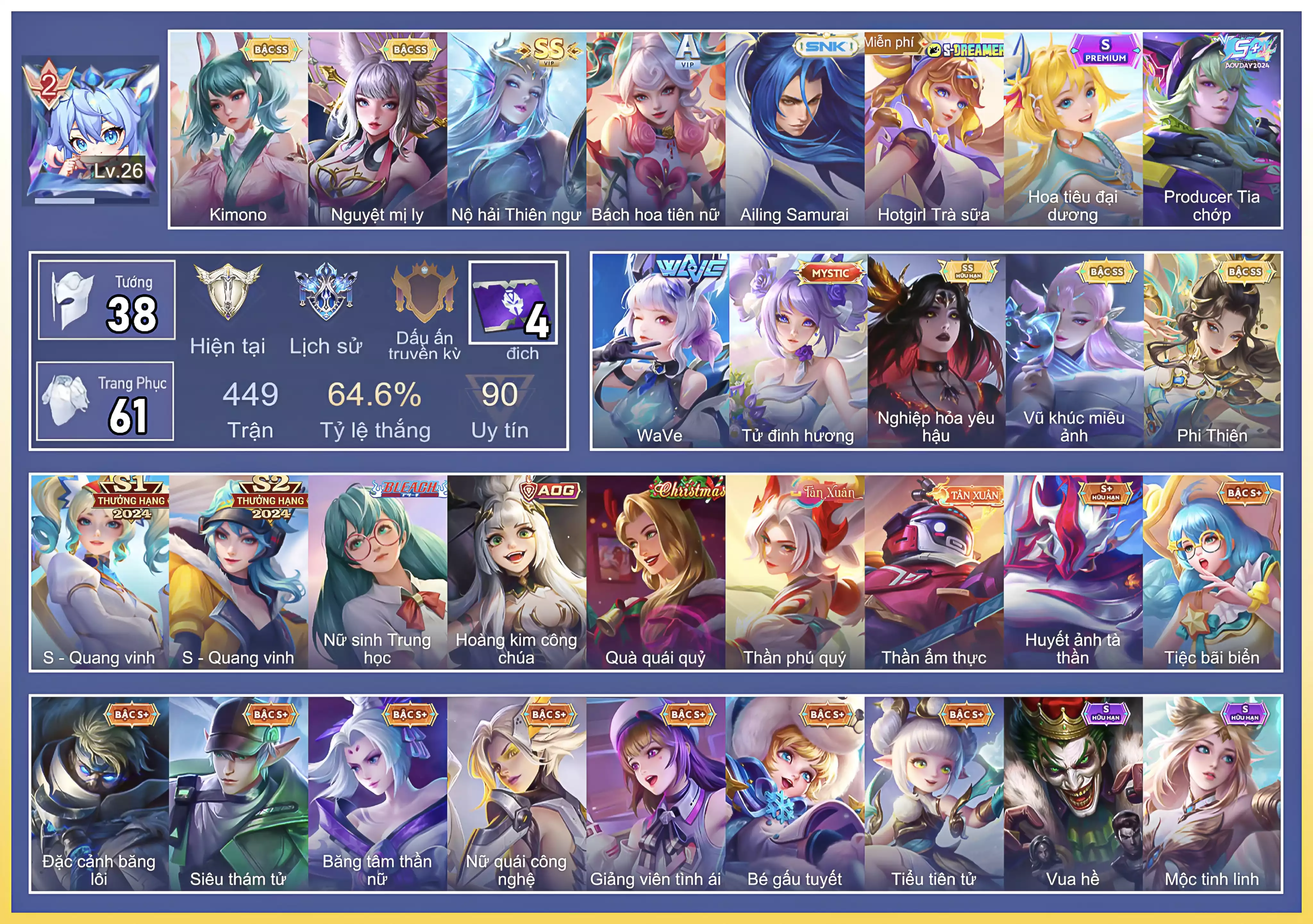 Acc #47684: Chuyên nữ:Liliana wave,Lauriel phi thiên,Lauriel vũ khúc,Nata hoả nghiệp…, giá ...