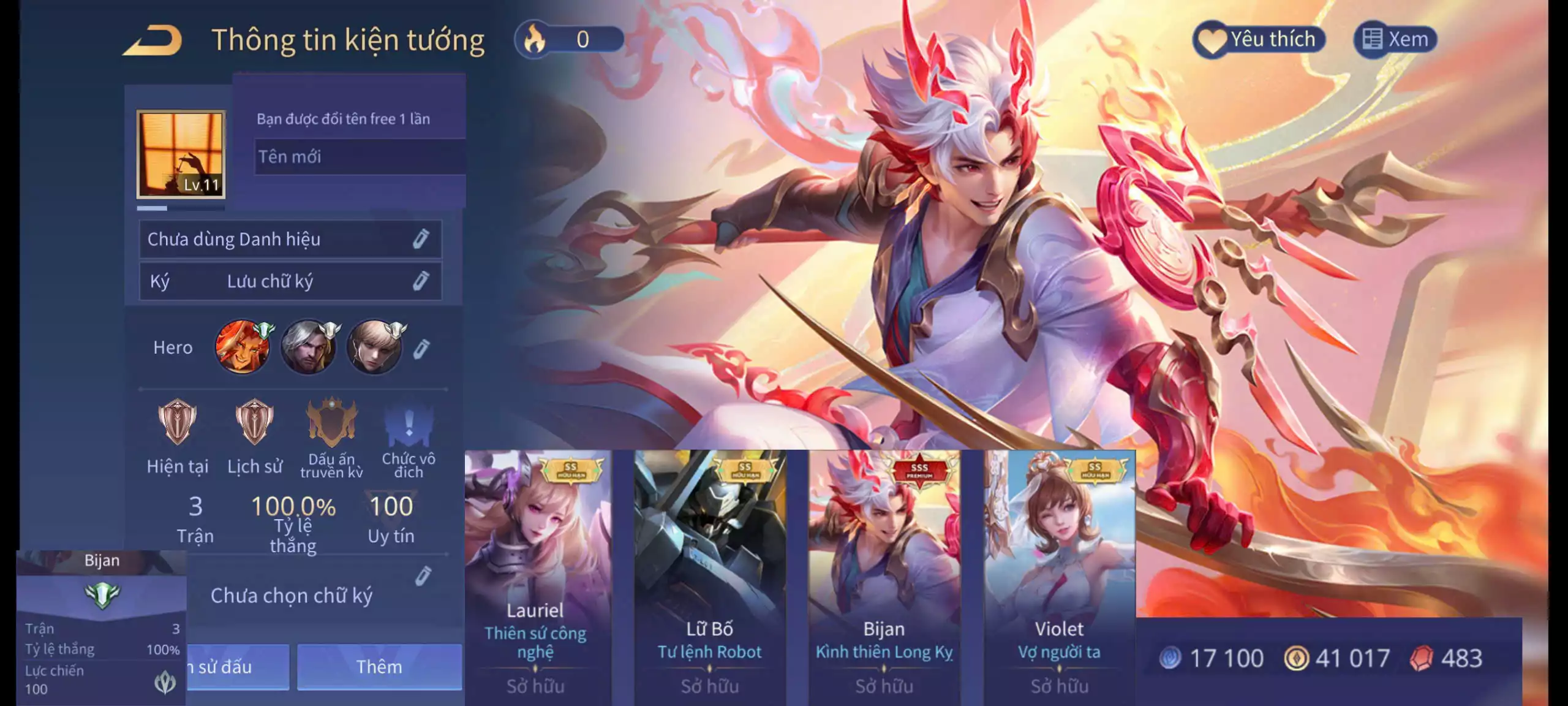 Acc #52025: SKIN SS: Violet Vợ người ta, Lauriel thiên sứ công nghệ, Lữ ...