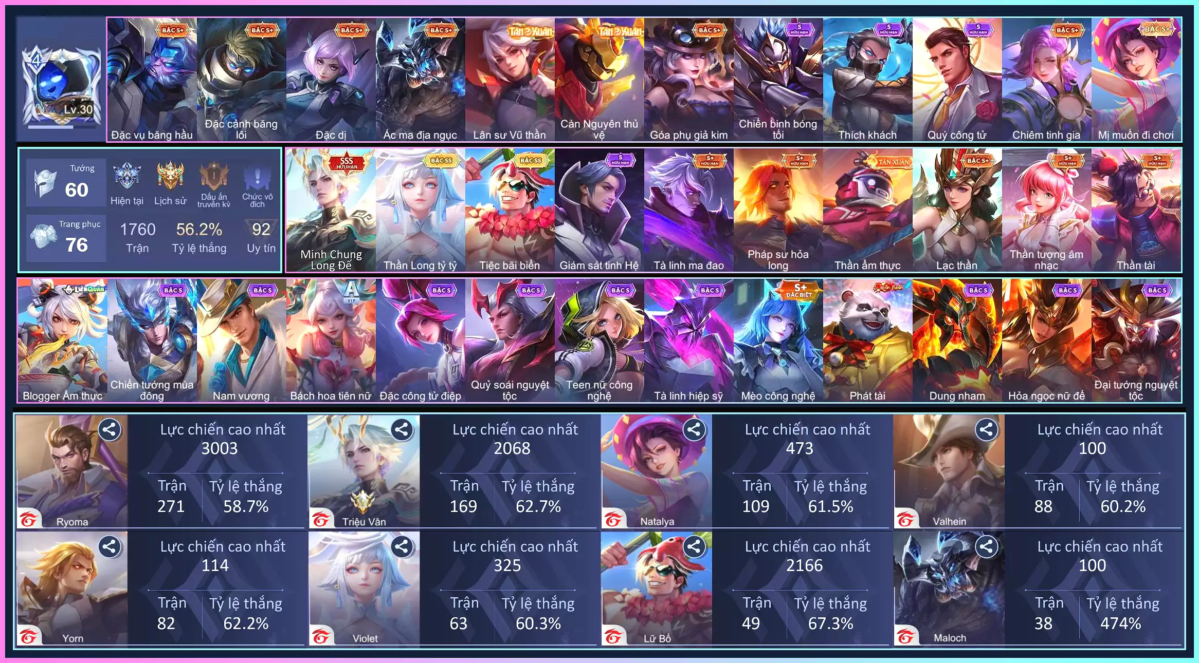 Acc #52818: Violet Thần long tỷ tỷ, Lữ Bố Tiệc Bãi Biển, Triệu Vân Minh Chung Long Đế…, giá ...