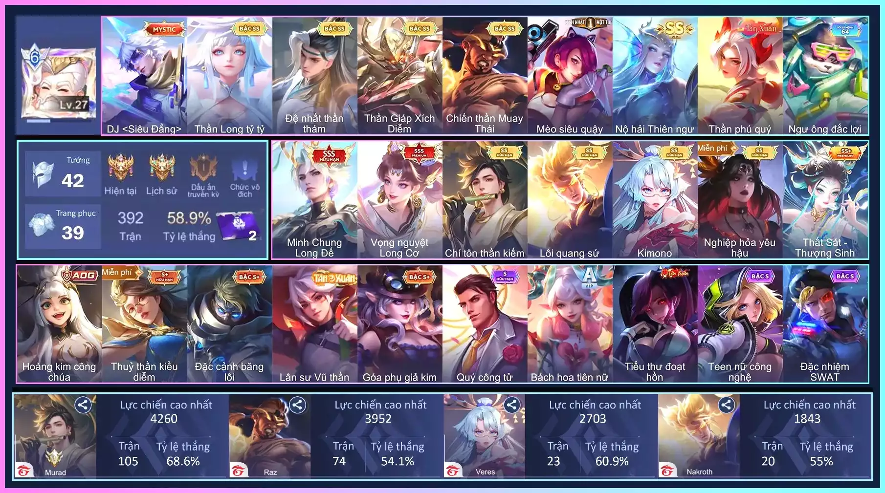 Acc #53257: Valhein Đệ nhất thần thám, Violet Thần long tỷ tỷ, Veera Thất Sát - Thượng Sinh ...