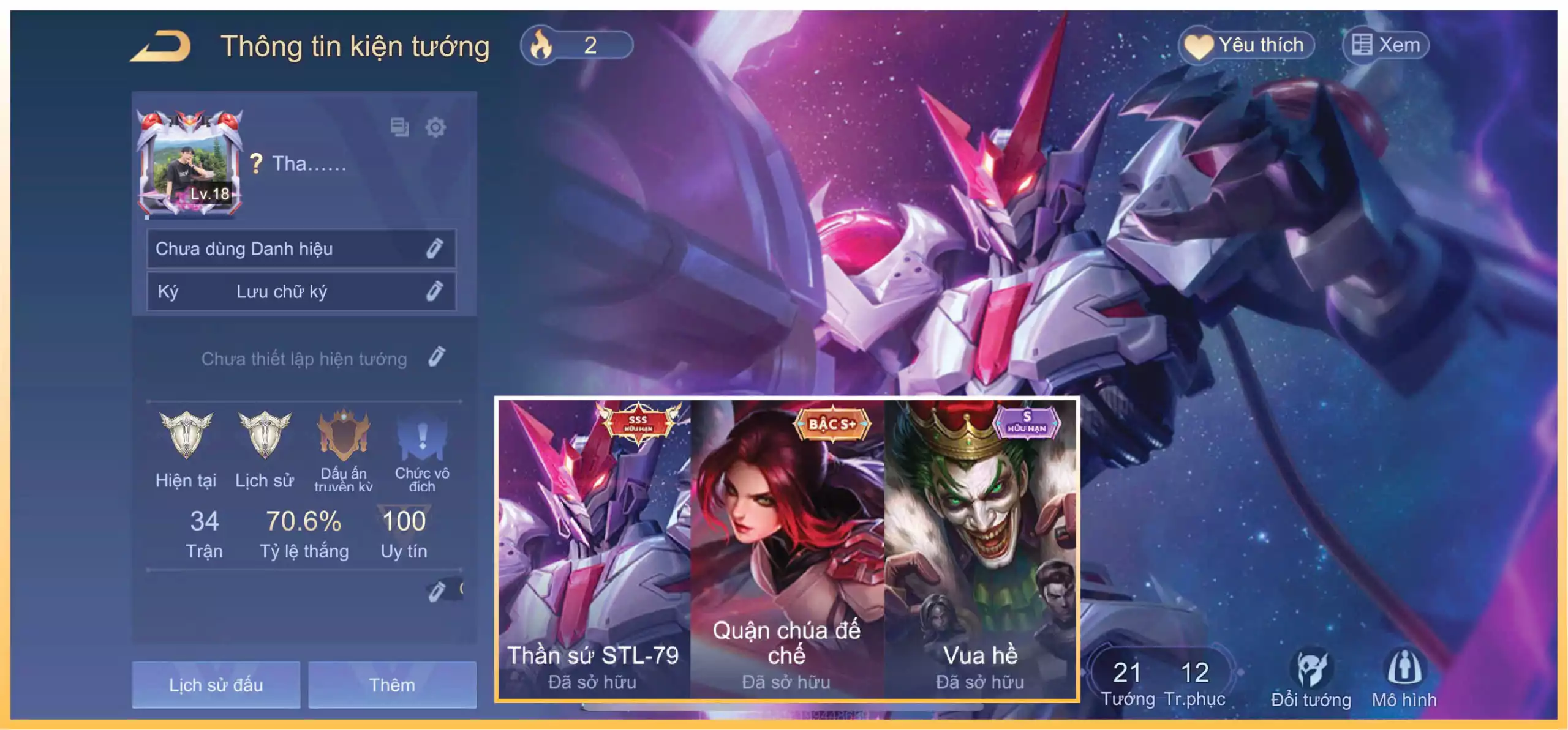 Acc #53701: Tulen Thần sứ ST.L-79 ... Trắng Thông Tin, KLK, giá 1,000,000 đ
