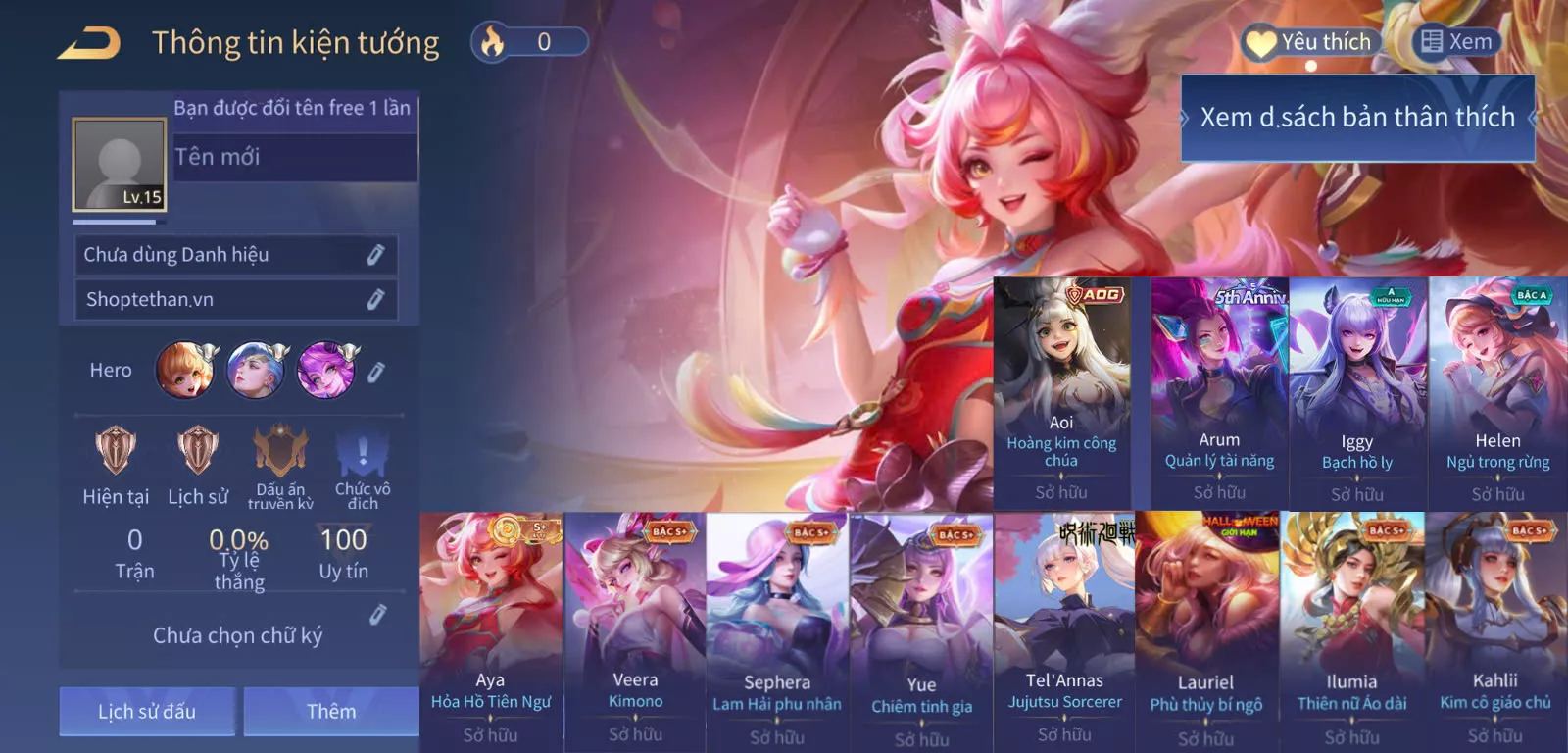 Acc #54002: ACC REG CHUYÊN NỮ: Aya hỏa hồ tiên ngư, Aoi Hoàng kim công chúa, Yue chiêm tinh gia ...