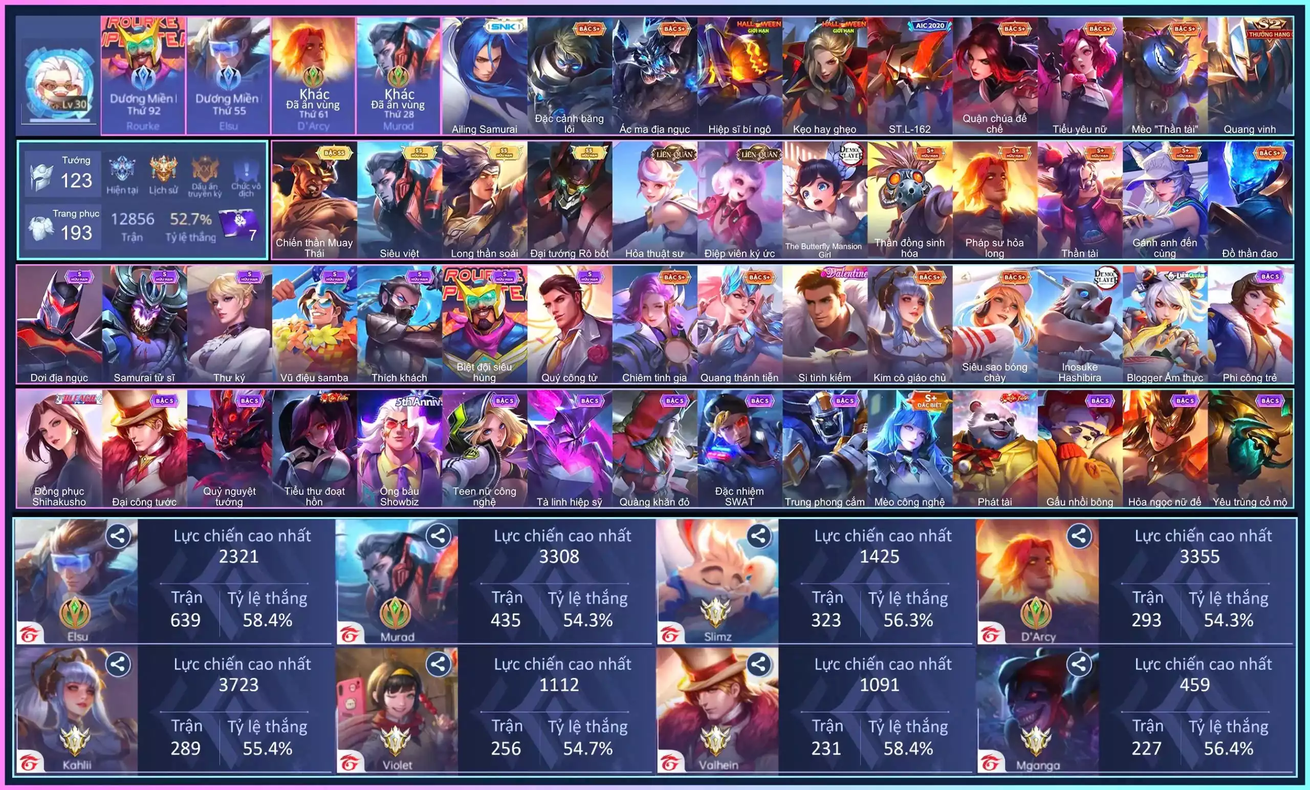 Acc #57444: Yorn Long thần soái, Maloch Đại Tướng Robot, Murad Siêu việt, Raz Chiến thần Muay ...