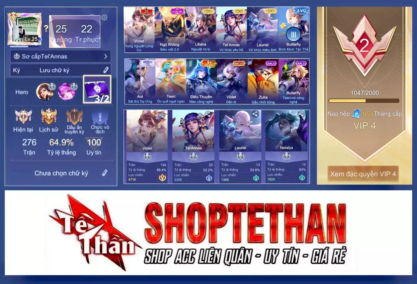 Acc #64064: Violet Vọng nguyệt Long Cơ, TelAnnas Vũ khúc yêu hồ ...
