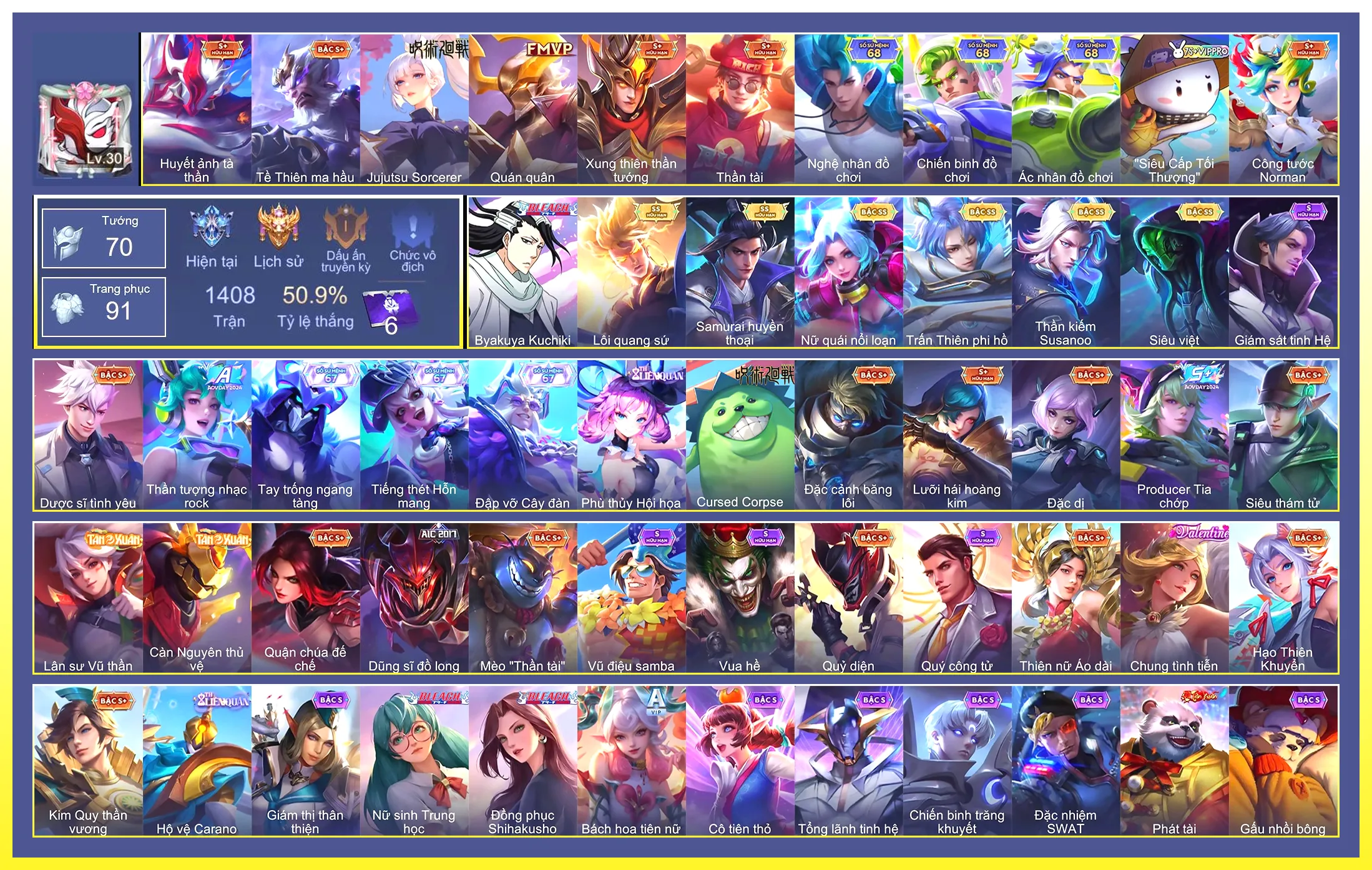 Acc #61709: Butterfly Nữ Quái Nổi Loạn, Nakroth Lôi Quang Sứ, Ryoma ...